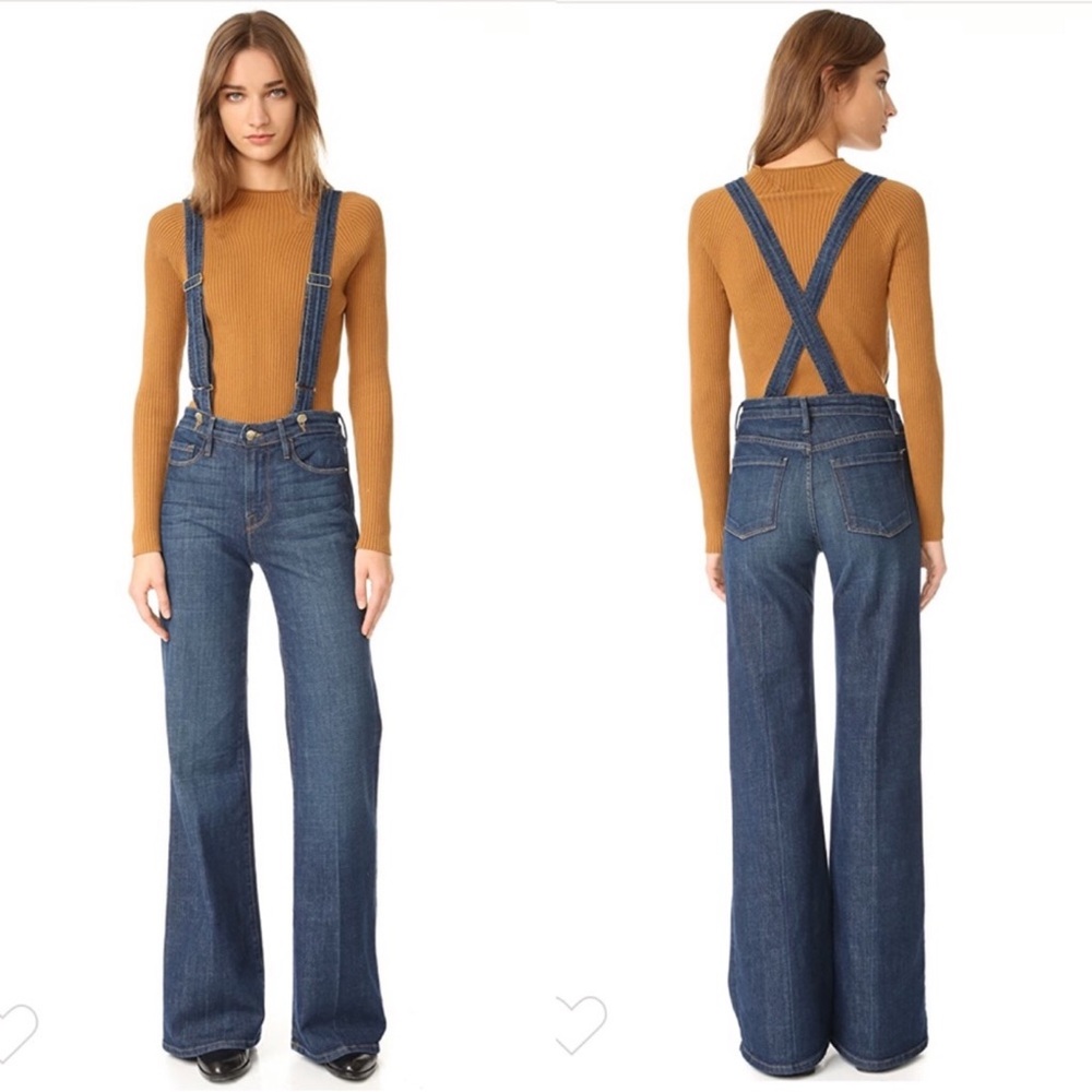 Frame Denim High Rise Wide Leg Denim Overalls Size 30 - Gem